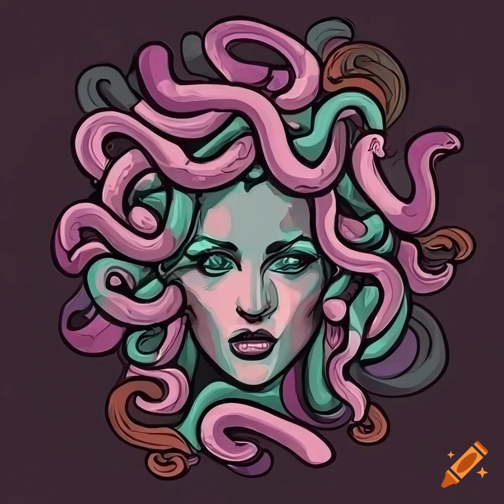 Simplified abstract Medusa Head with smilies as t-shirt design on Craiyon