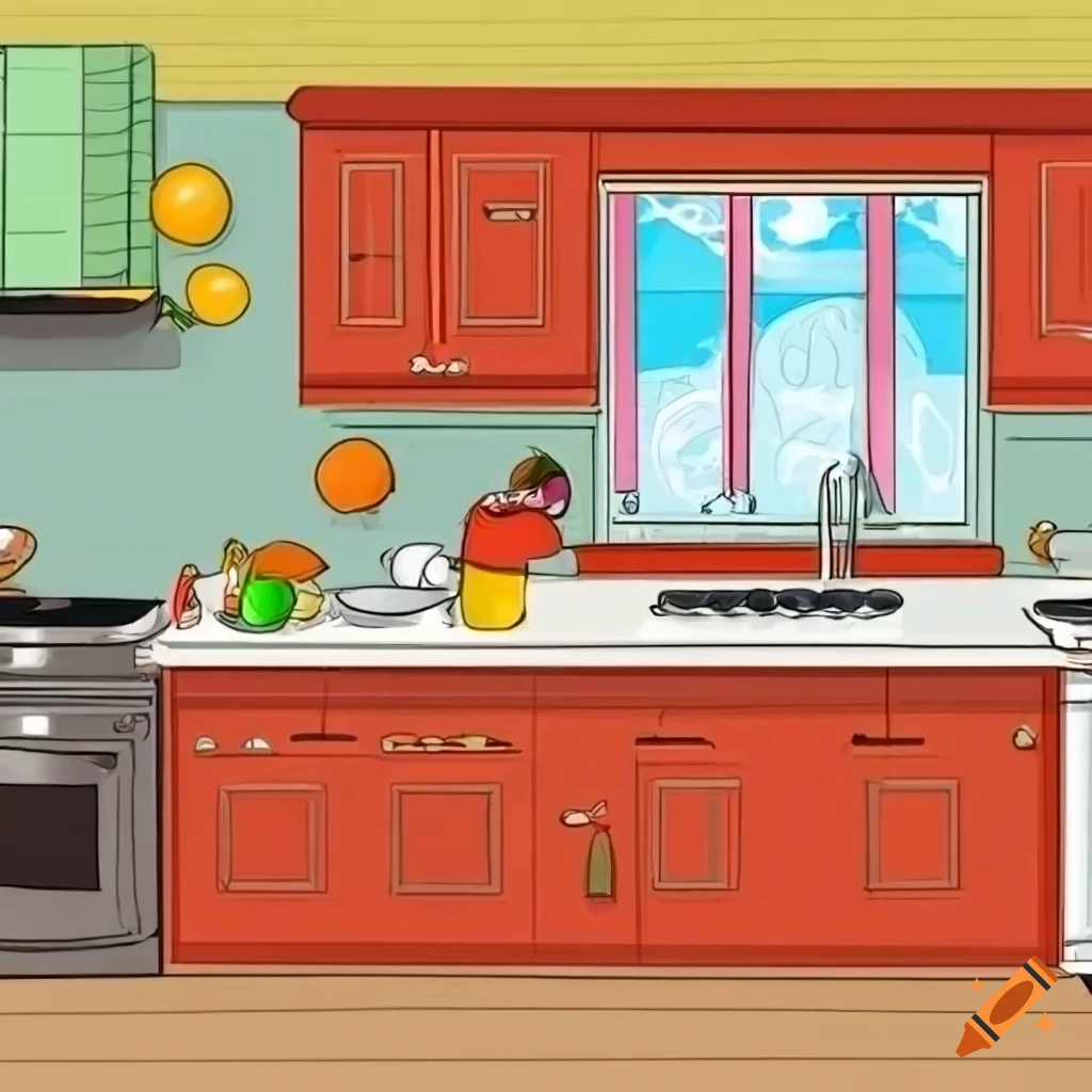 Cartoon kitchen illustration on Craiyon
