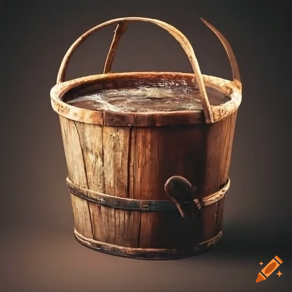 Wooden bucket overflowing with water on Craiyon