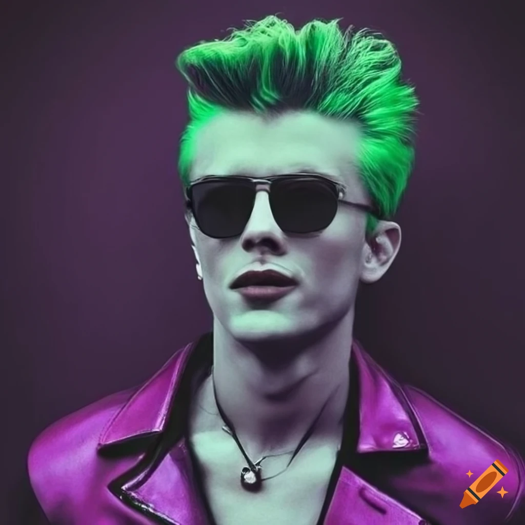 Sensual portrait of james dean in a neon purple leather jacket on Craiyon