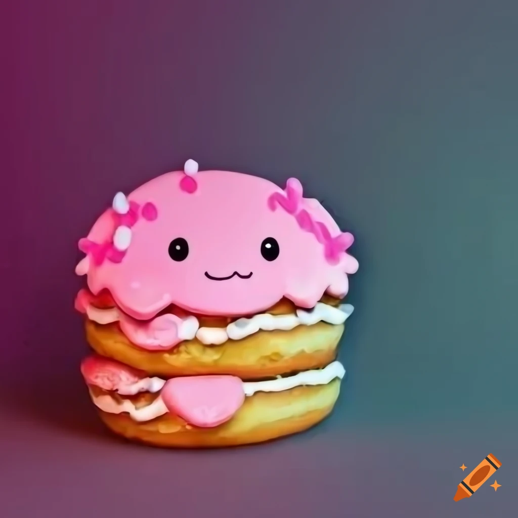 Line sticker of a cute axolotl transforming into a donut on Craiyon