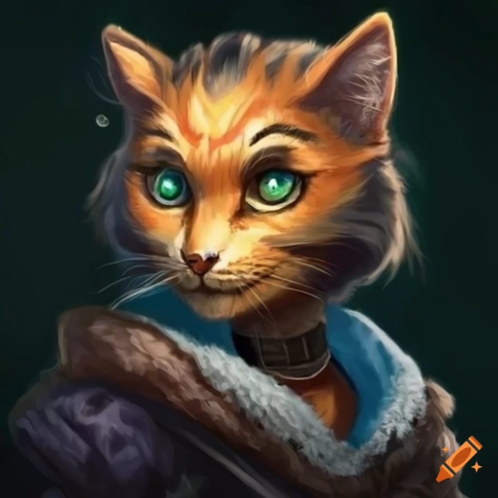 Illustration of a female tabaxi rogue in dungeons and dragons on Craiyon
