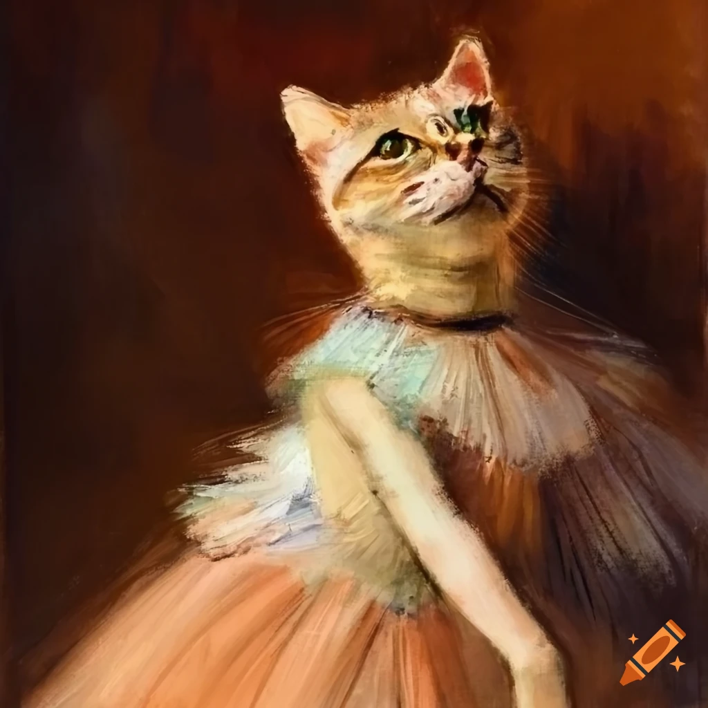 Impressionist painting of a cat in ballet costume on Craiyon