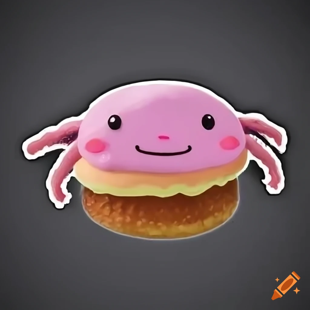 Crying axolotl transforming into a pink icing donut on Craiyon