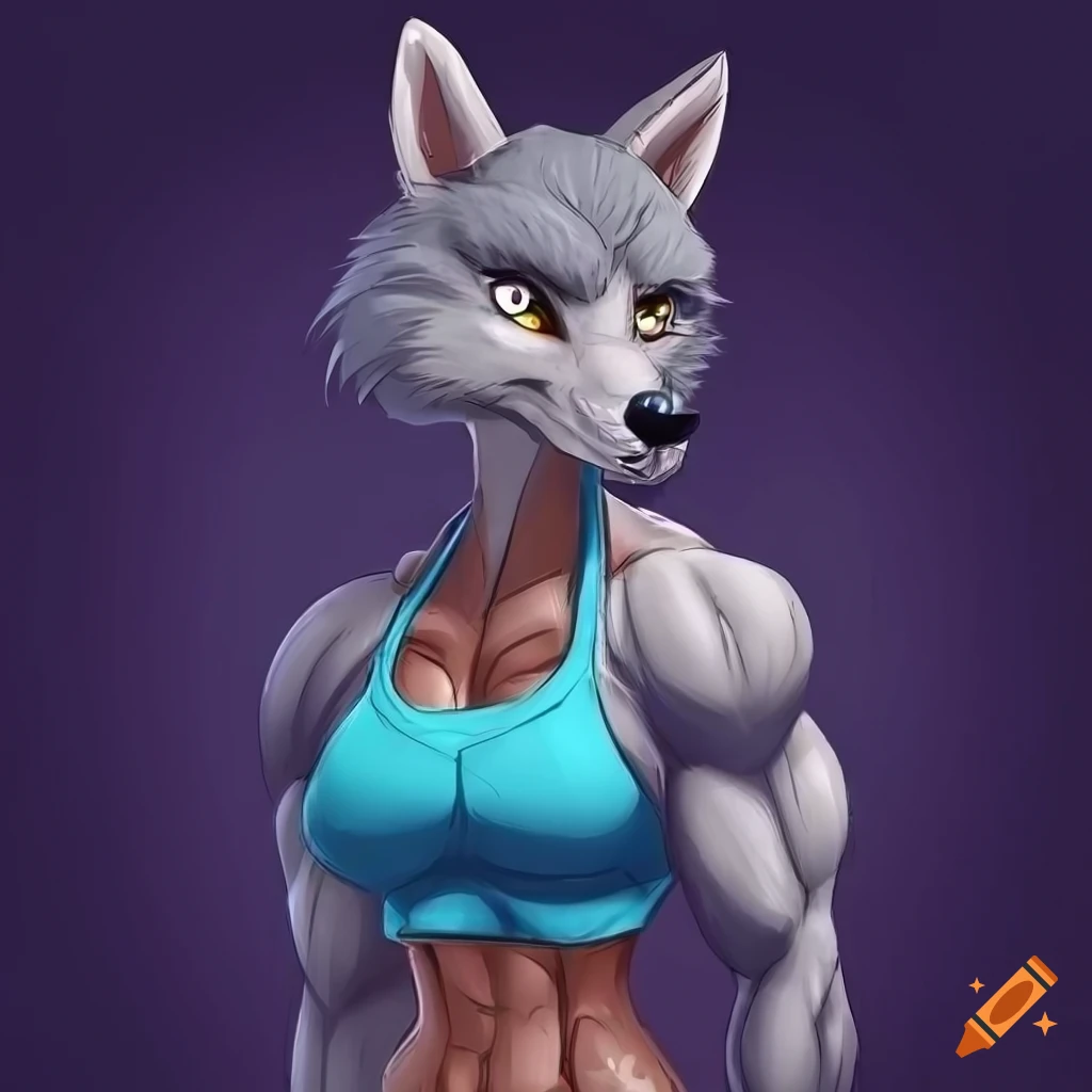 Digital portrait of a muscular wolf woman character named juno from beastars on Craiyon