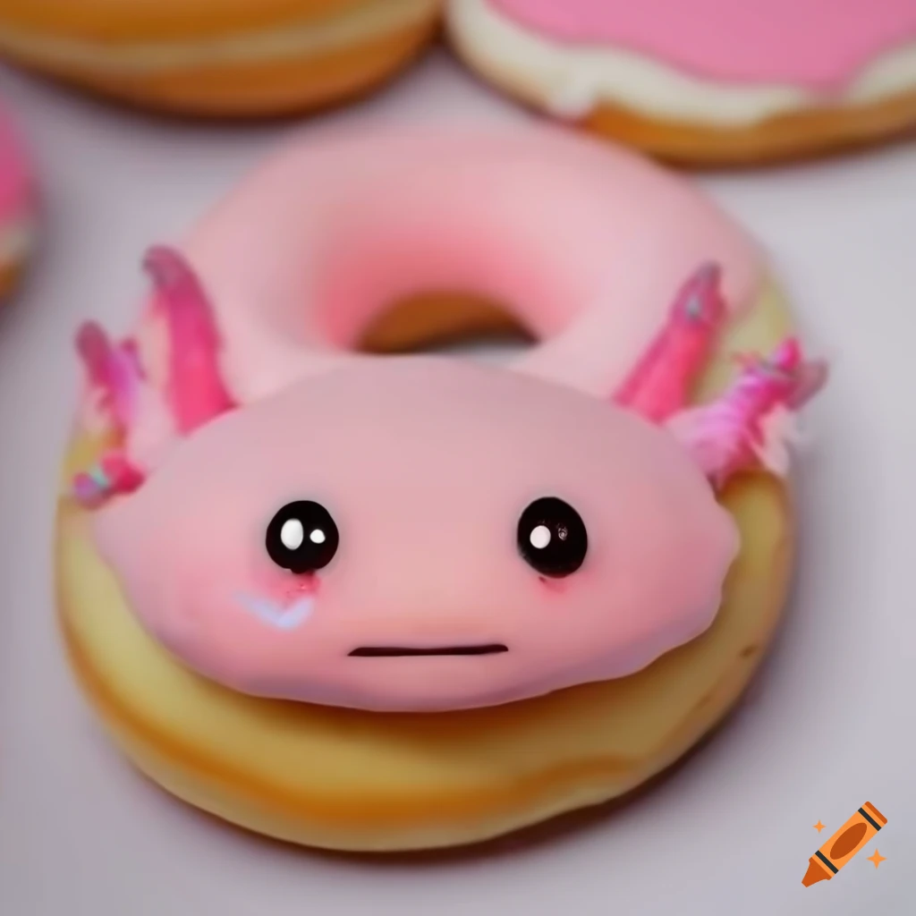Cute axolotl transforming into a donut sticker on Craiyon