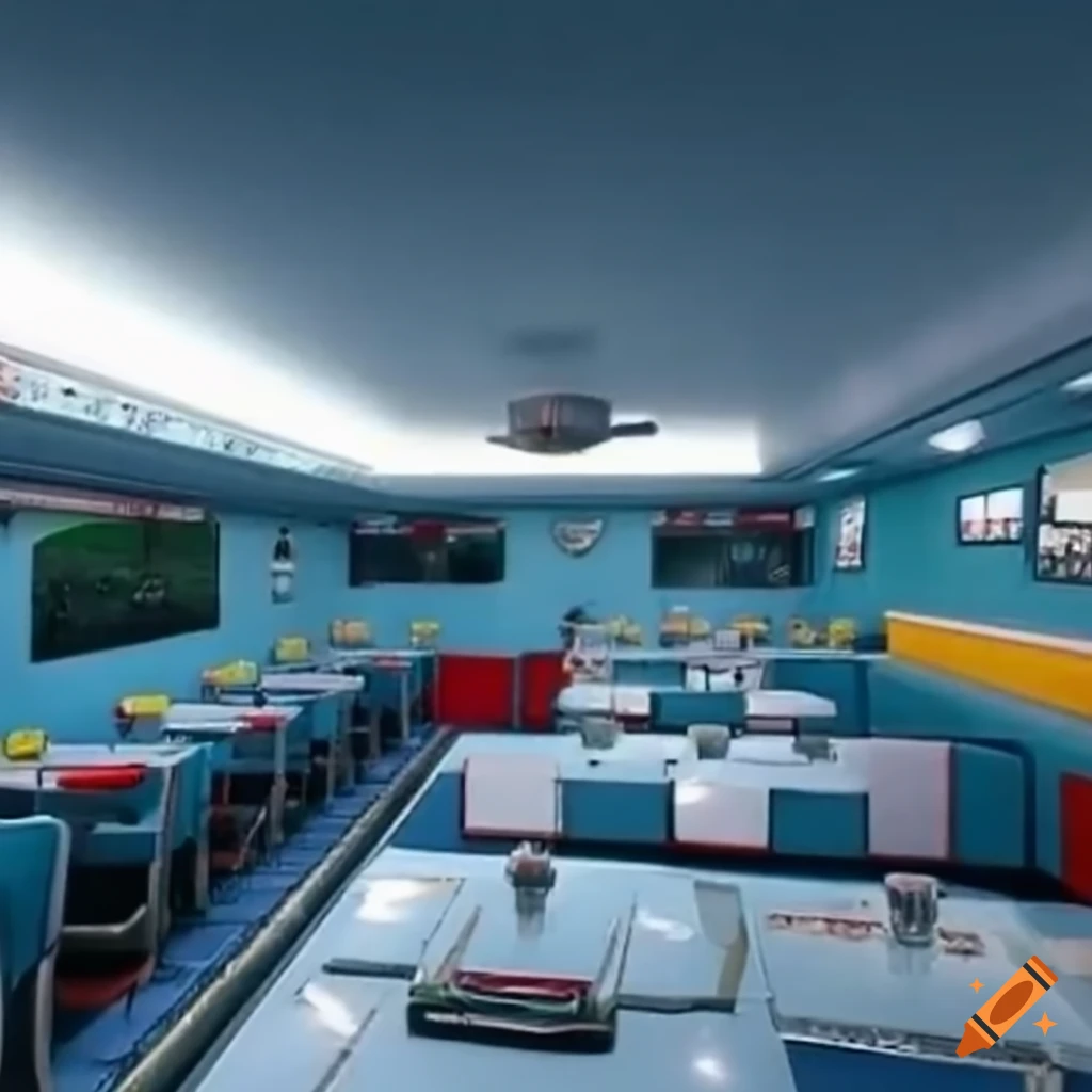 Nighttime photograph of a mysterious diner interior on Craiyon