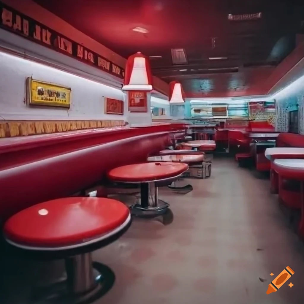 Eerie night photograph of a liminal diner interior