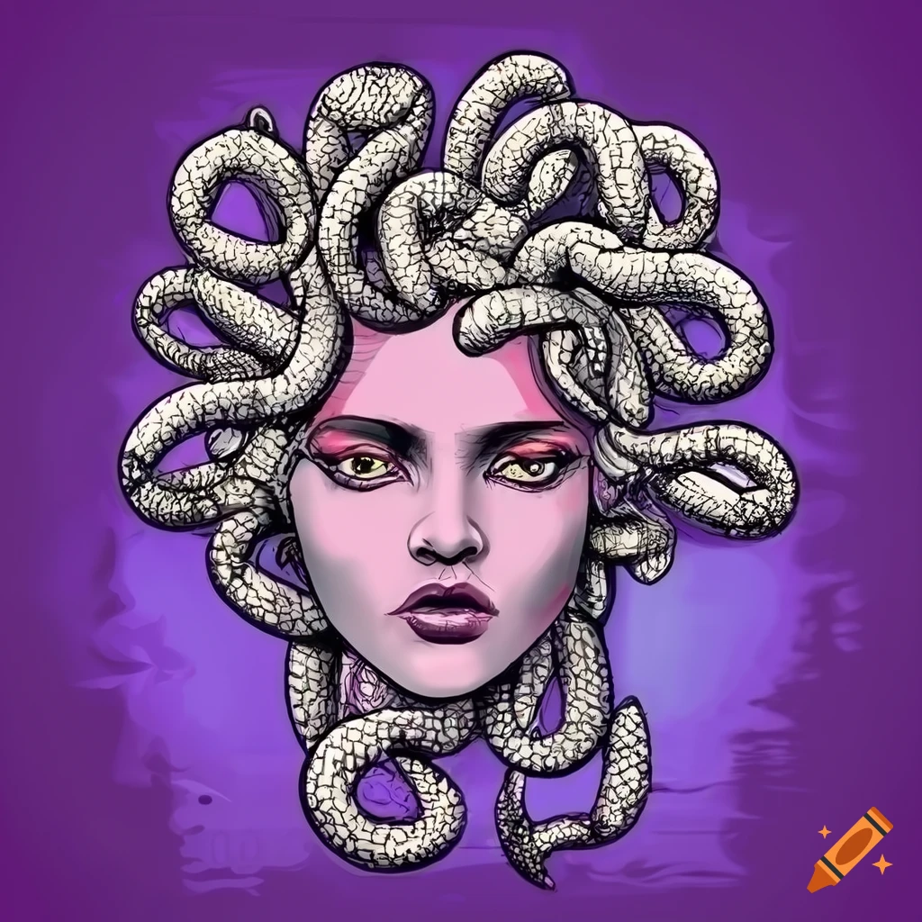 Simplified abstract art of medusa head with smiley snakes on Craiyon