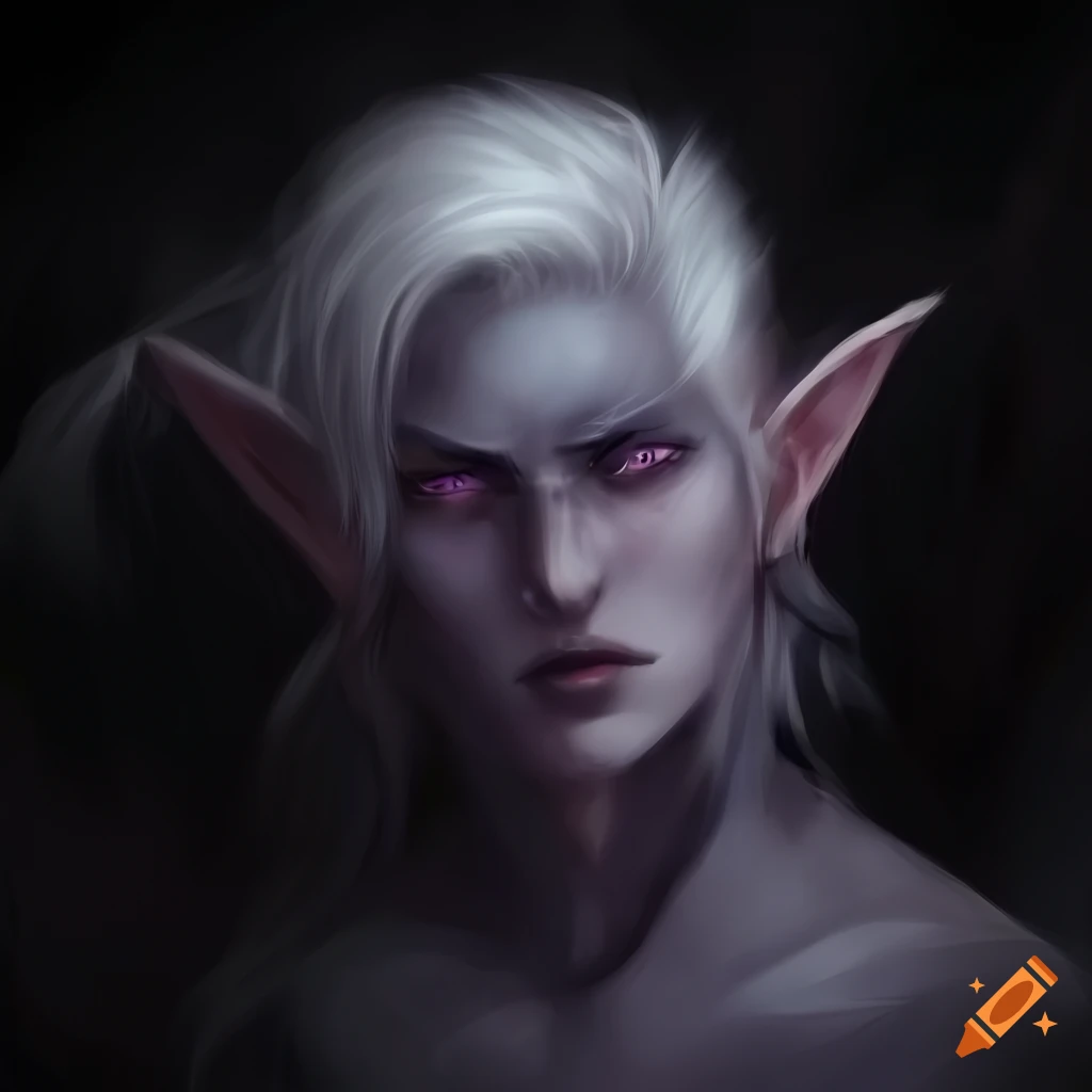 Portrait of a dark fantasy faerie elf with silver hair and violet eyes ...
