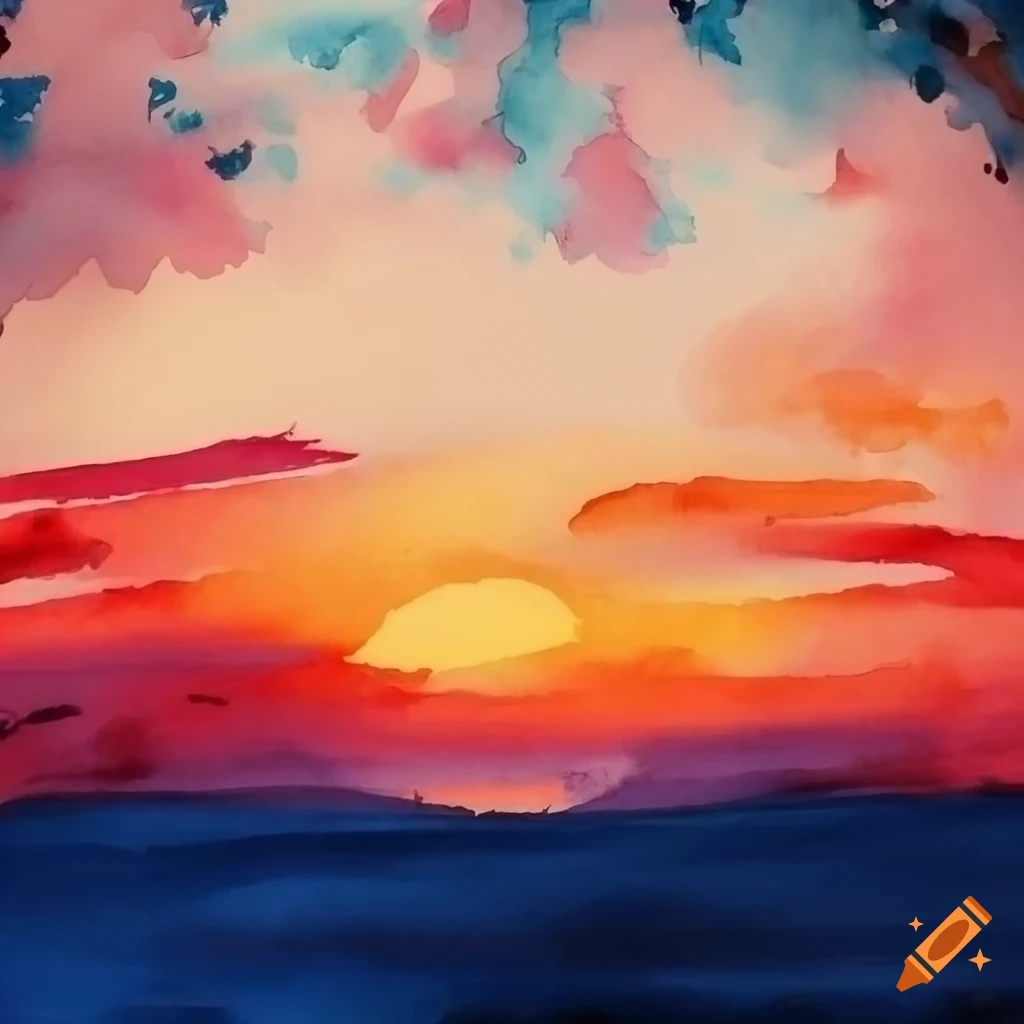 Acuarela de un paisaje al atardecer on Craiyon