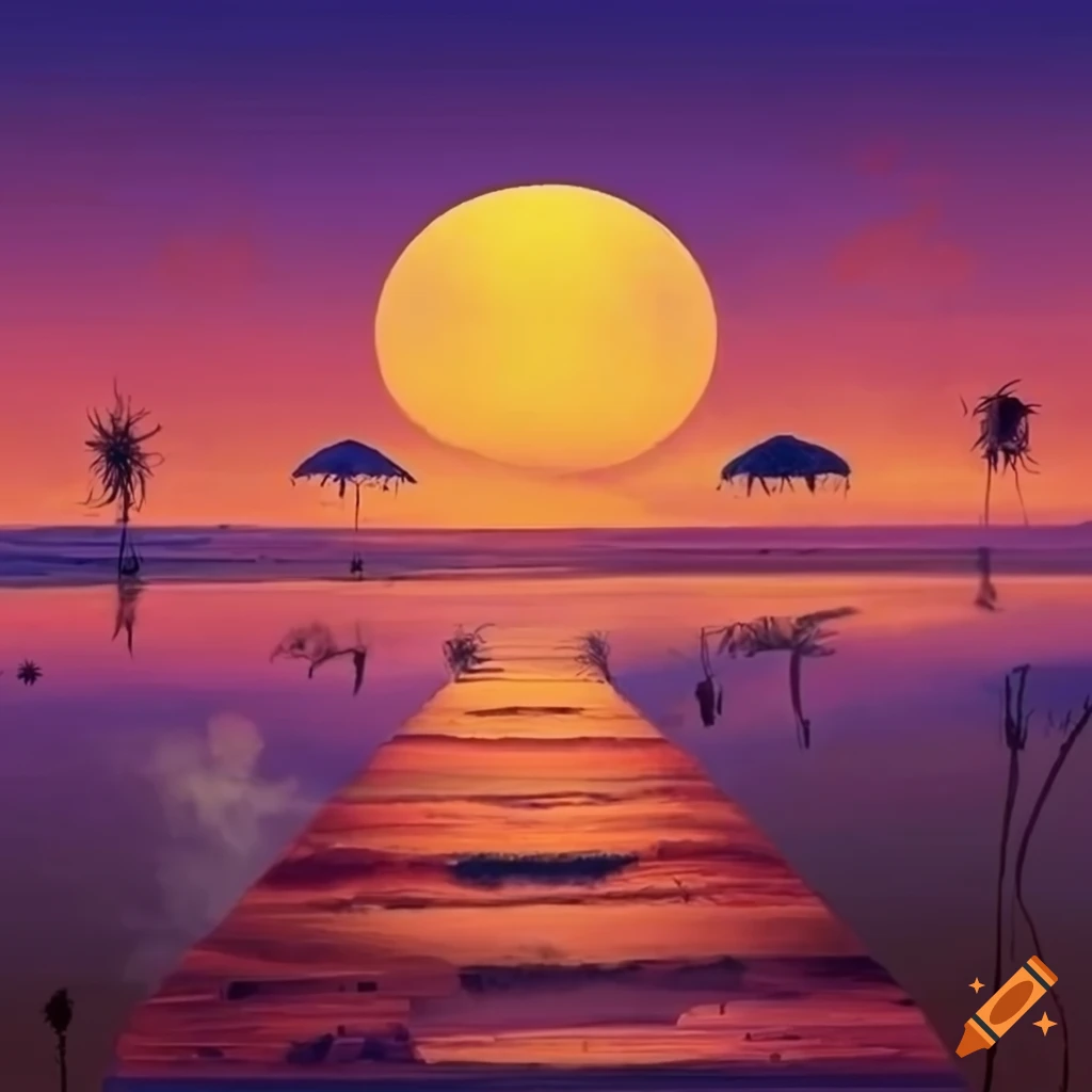 Surreal sunset landscape in mannerist style on Craiyon