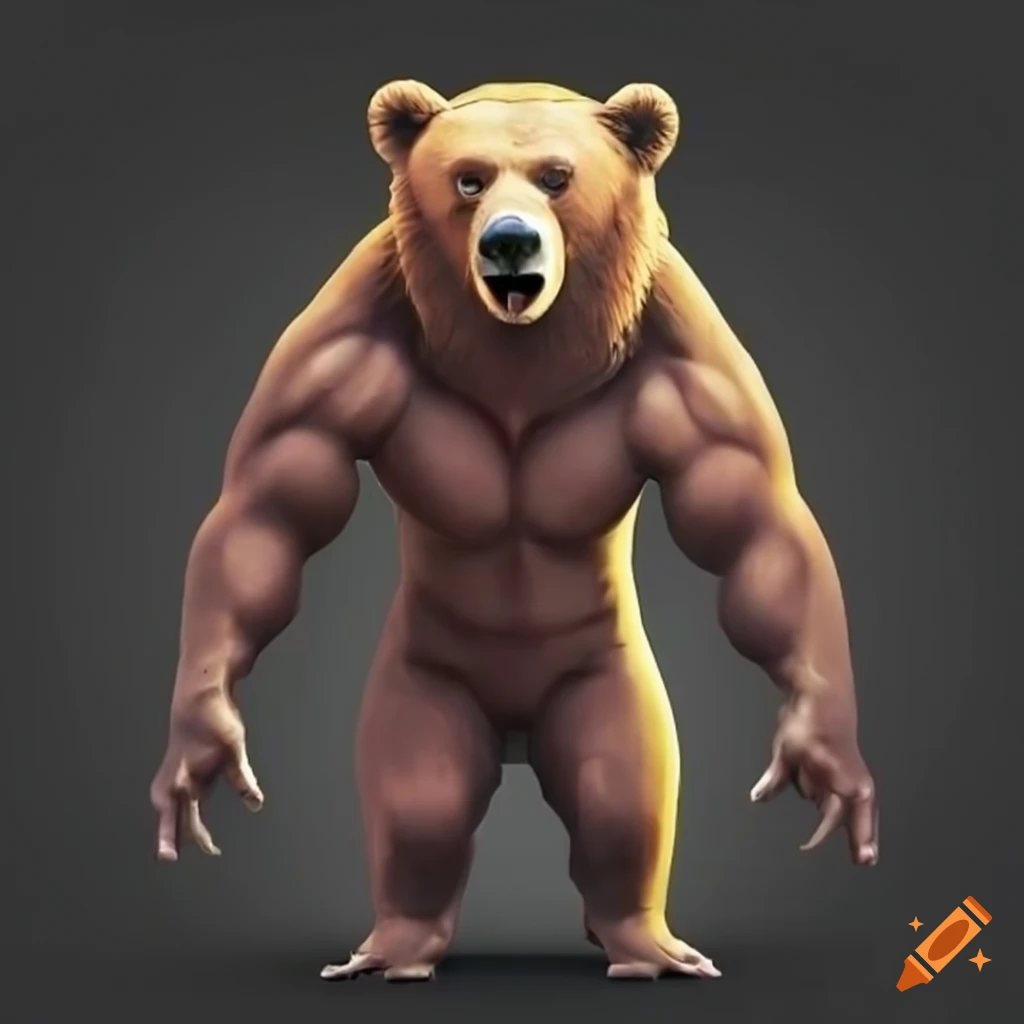 Humorous image of a bear with human arms on Craiyon