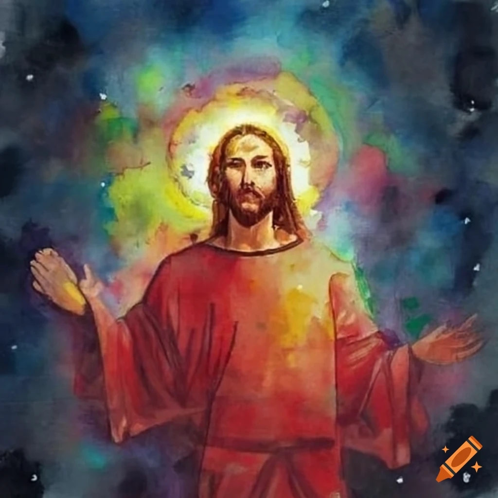 Artistic representation of Jesus Christ descending from heaven on Craiyon