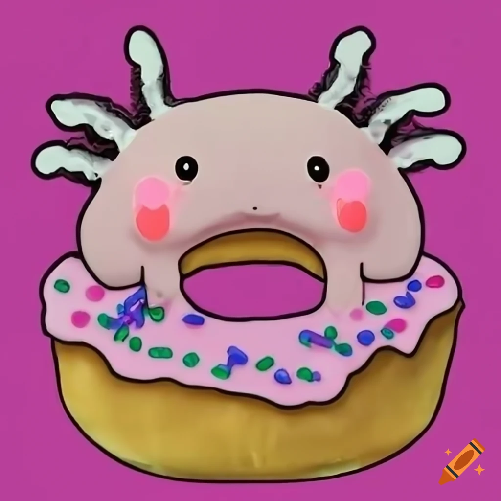 Cute axolotl crying while transforming into a donut on Craiyon