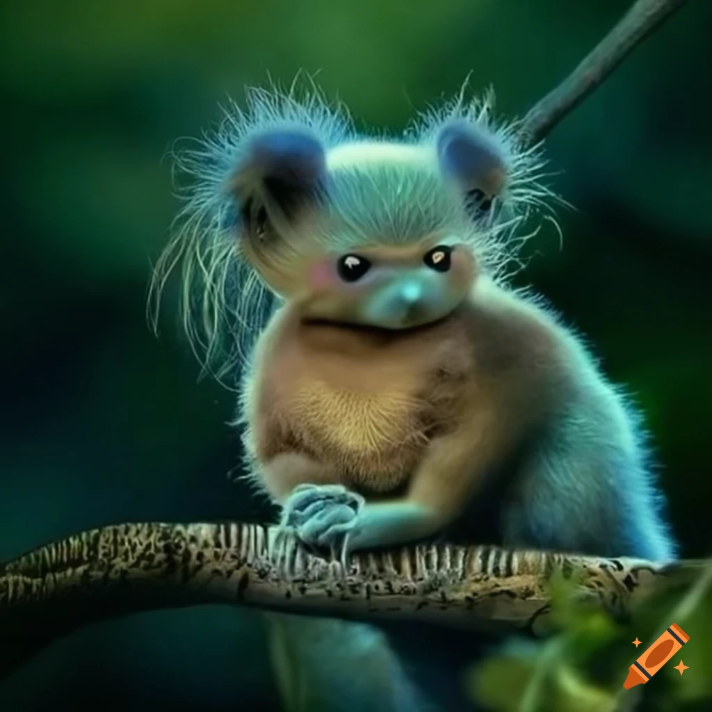 Illustration of cute animals in treetops on Craiyon