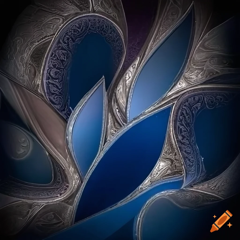 Abstract design of interlocking silver leaves on a colorful background ...