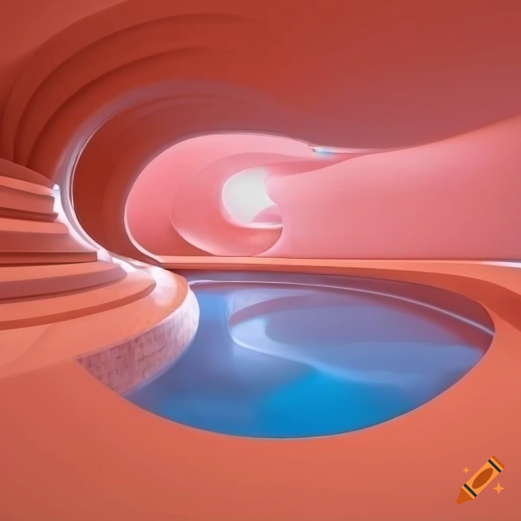 3d rendered spa interior with flowing curvy forms and shapes on Craiyon