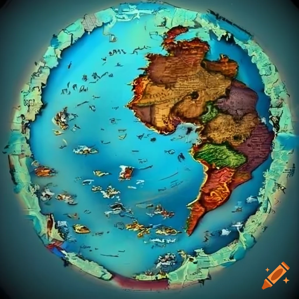 Colorful map of a fictional fantasy world on Craiyon