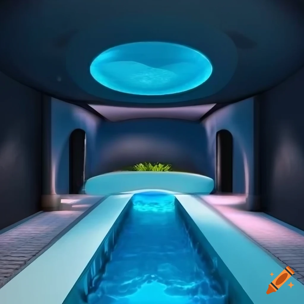 3d rendered spa interior with flowing waterfalls and surreal shapes on ...