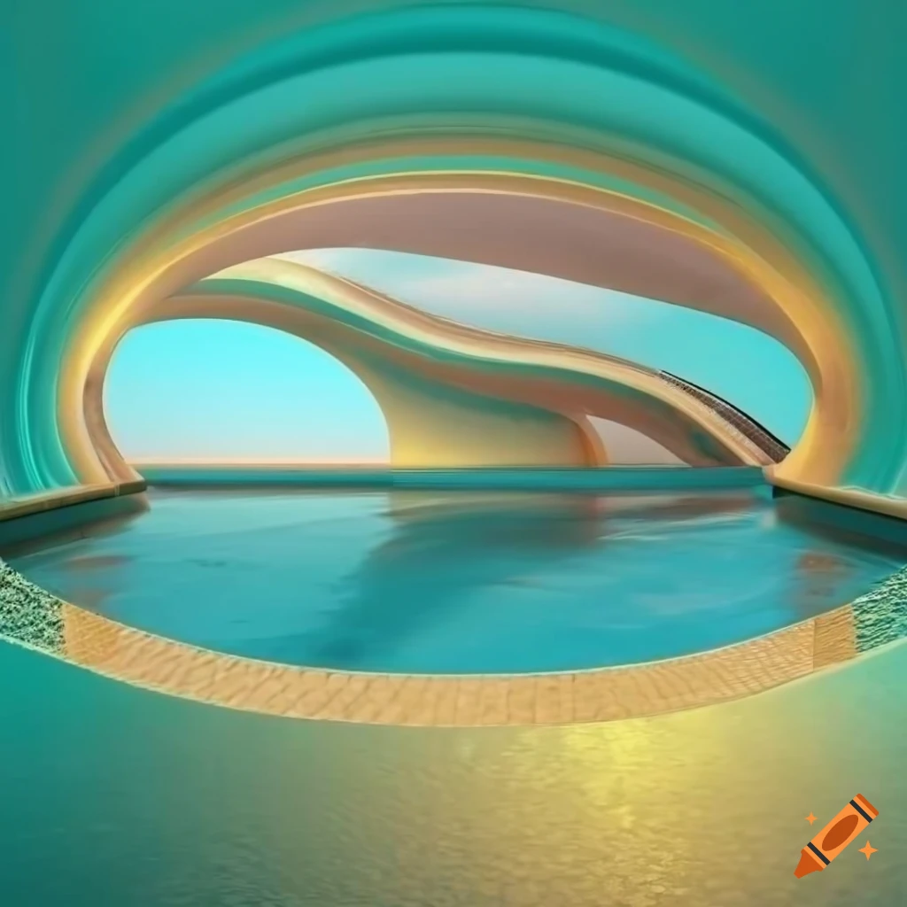 Surreal architecture spa with pools and waterfalls on Craiyon