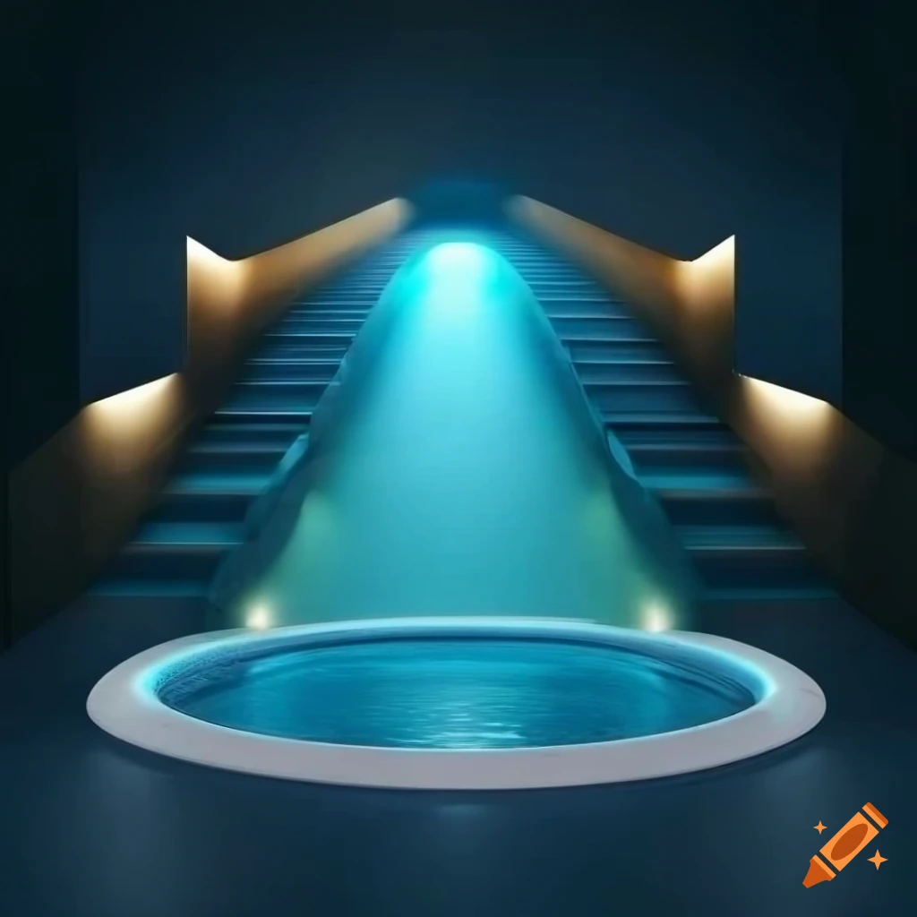 Surreal 3D rendered spa interior with pools and fountains on Craiyon