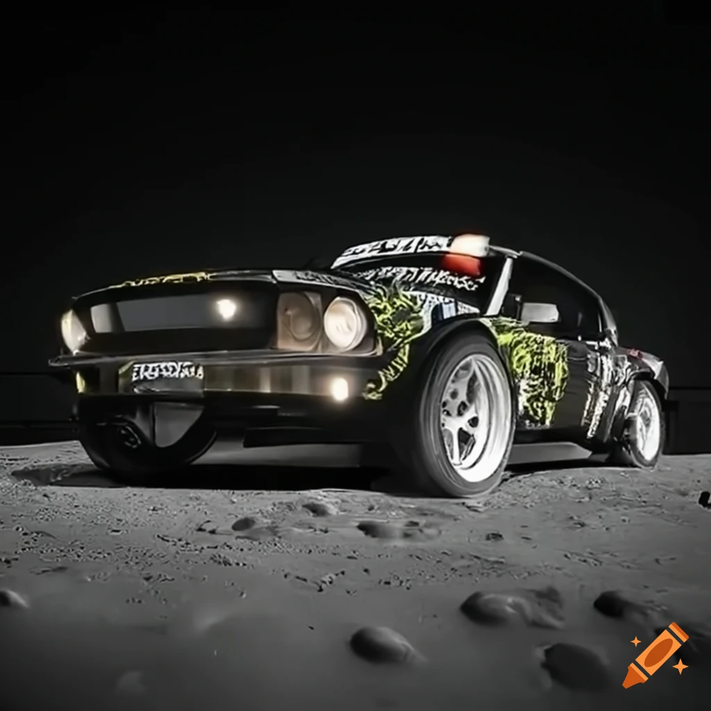 Detailed image of Hoonigan Ford "Hoonicorn" Mustang on the moon on Craiyon