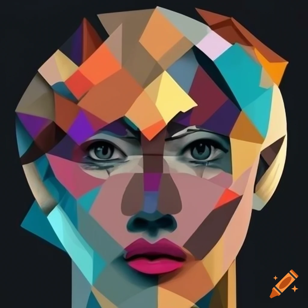 Abstract artwork of a woman's face merging with a cubist cathedral on ...