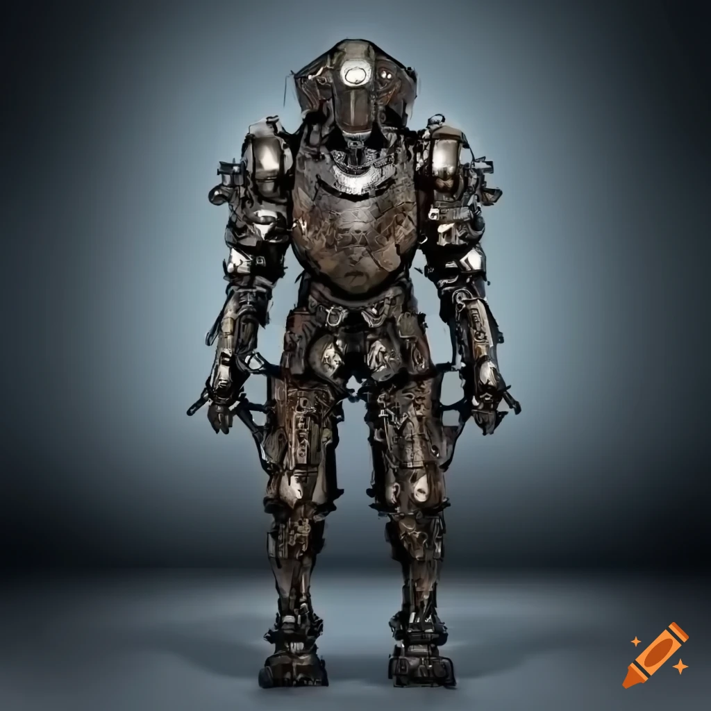 Detailed image of a robotic knight armor inspired by a steam locomotive ...