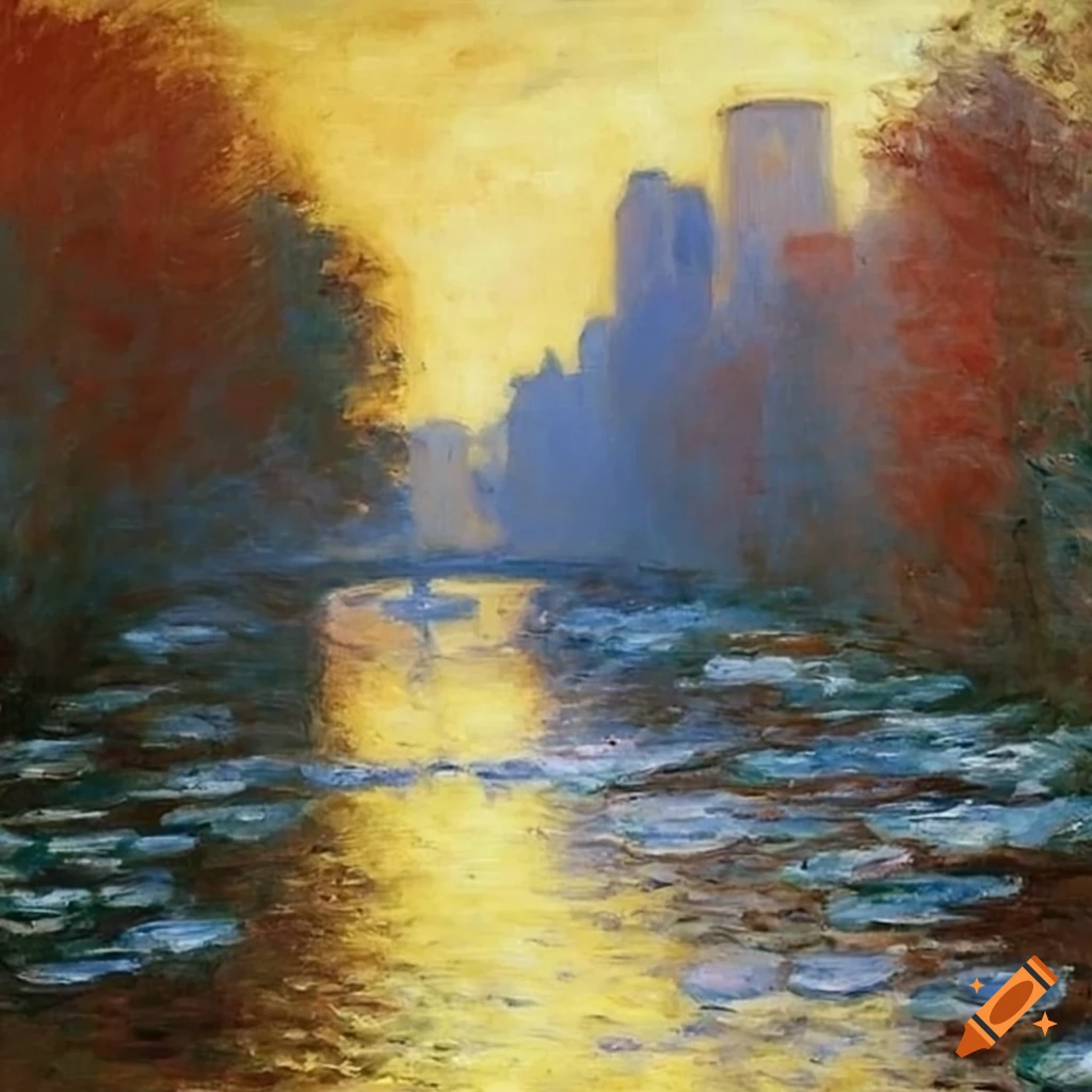 Claude monet's painting of a subway with a river on Craiyon