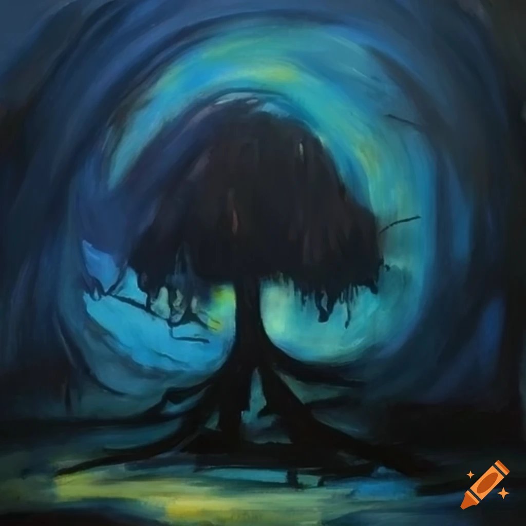 Expressionism art of a tree in darkness on Craiyon