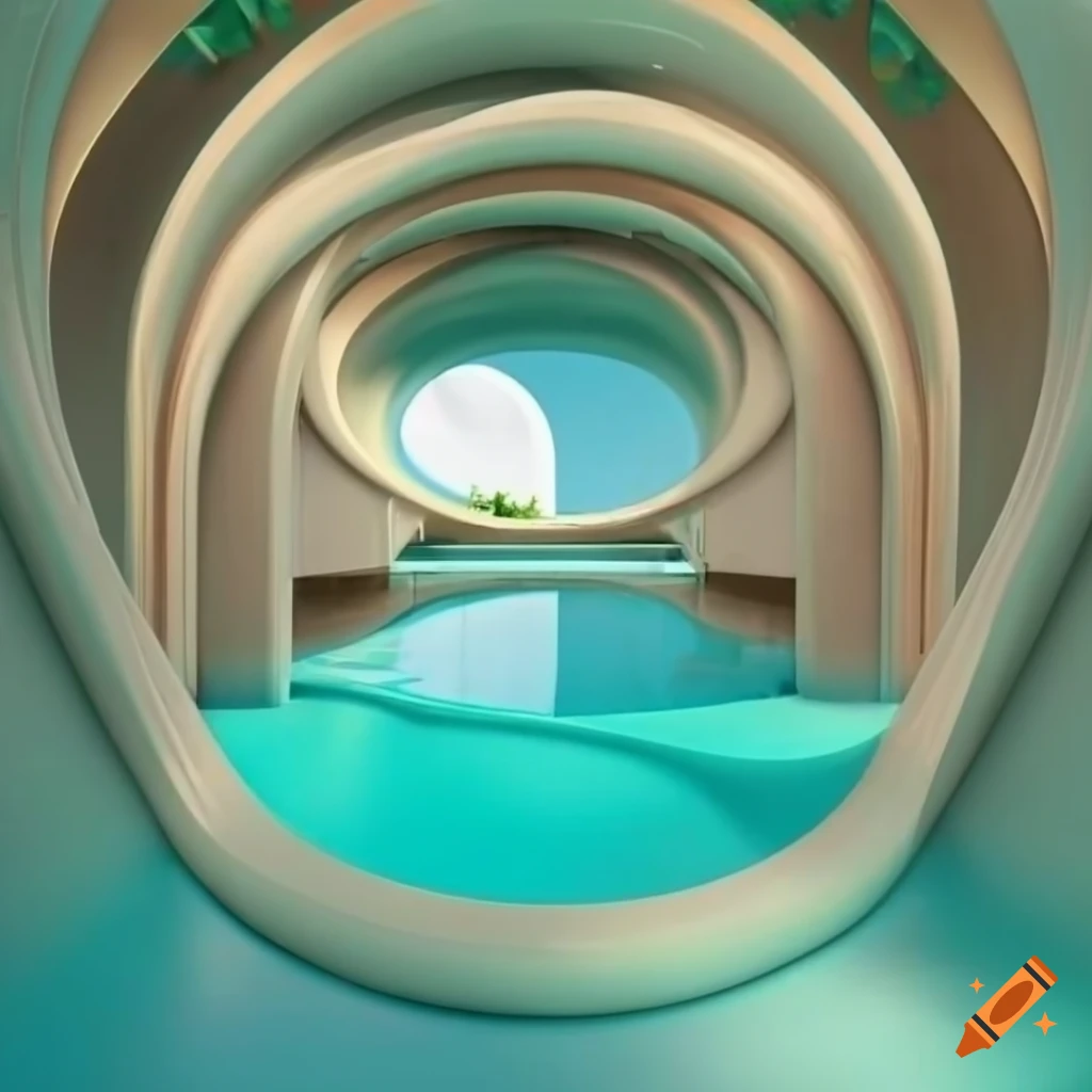 3D rendered spa interior with pools and fountains on Craiyon