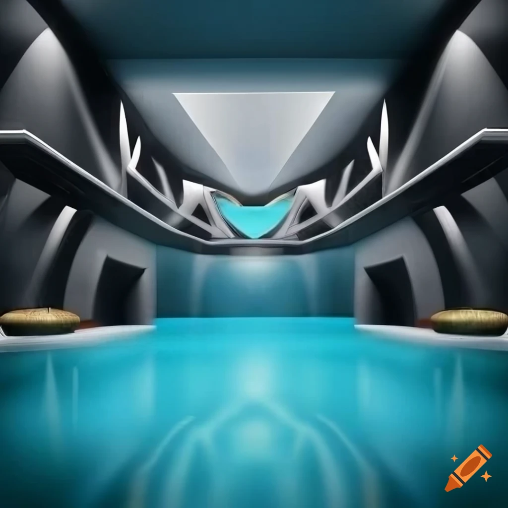 3d rendered spa interior with flowing waterfalls and surreal shapes on ...