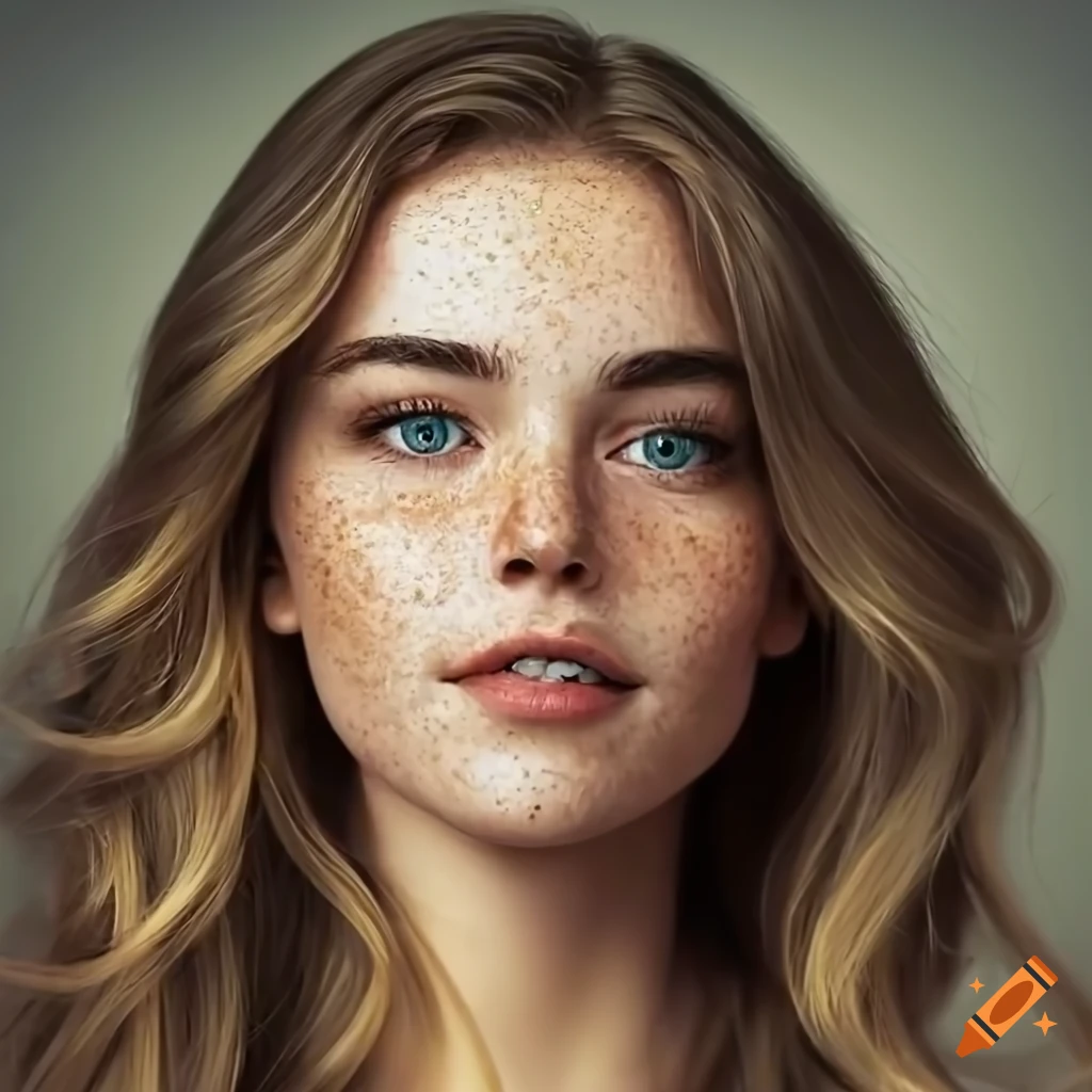 Portrait of a beautiful young woman with freckles on Craiyon