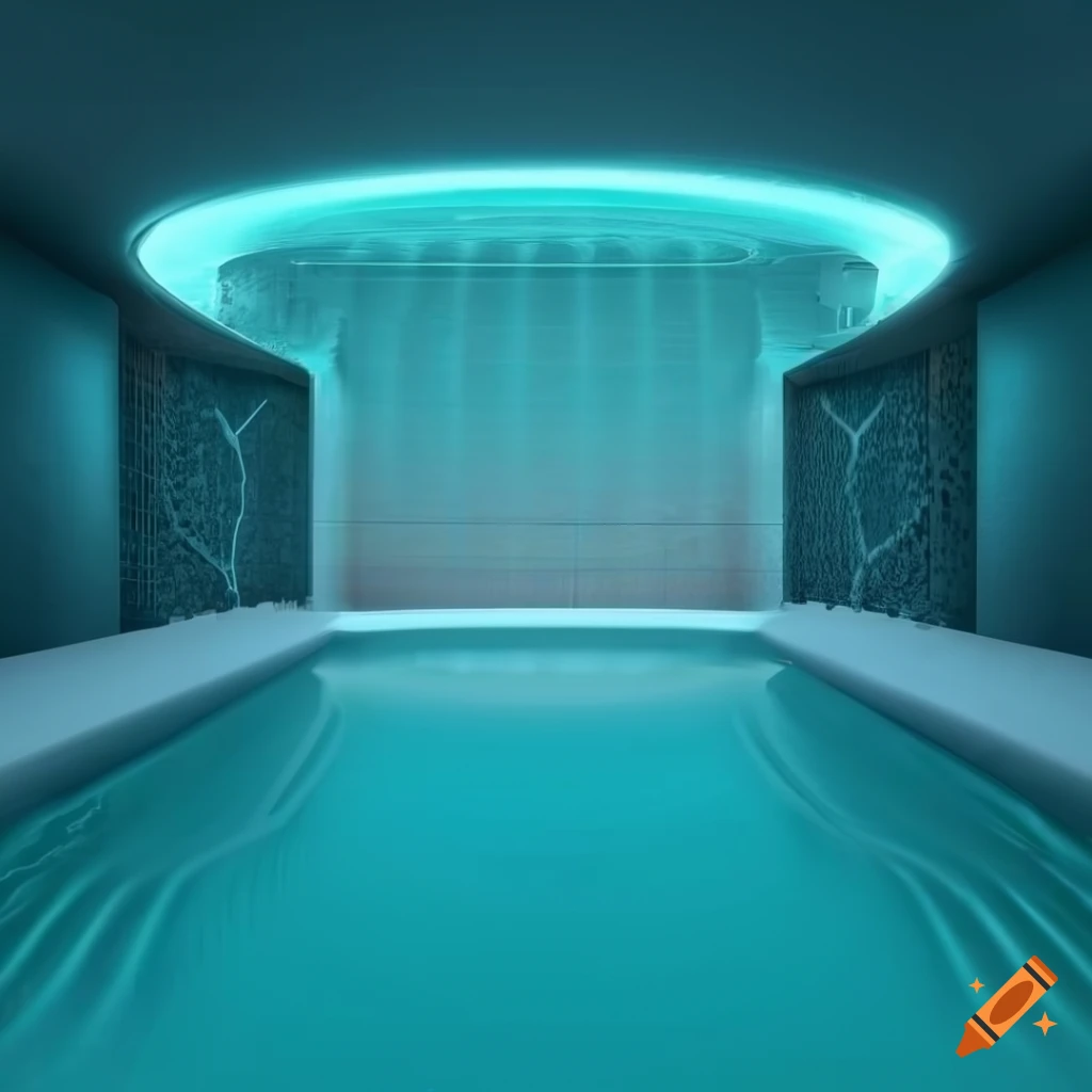 Surreal 3d rendering of an architectual spa with waterfalls on Craiyon