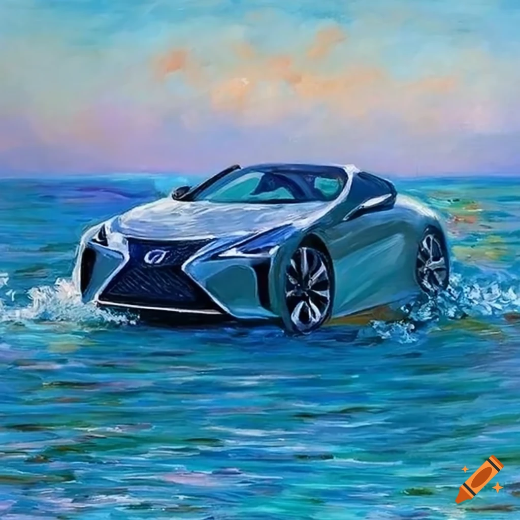 Claude monet's painting of a lexus lc 500 running in the sea on Craiyon
