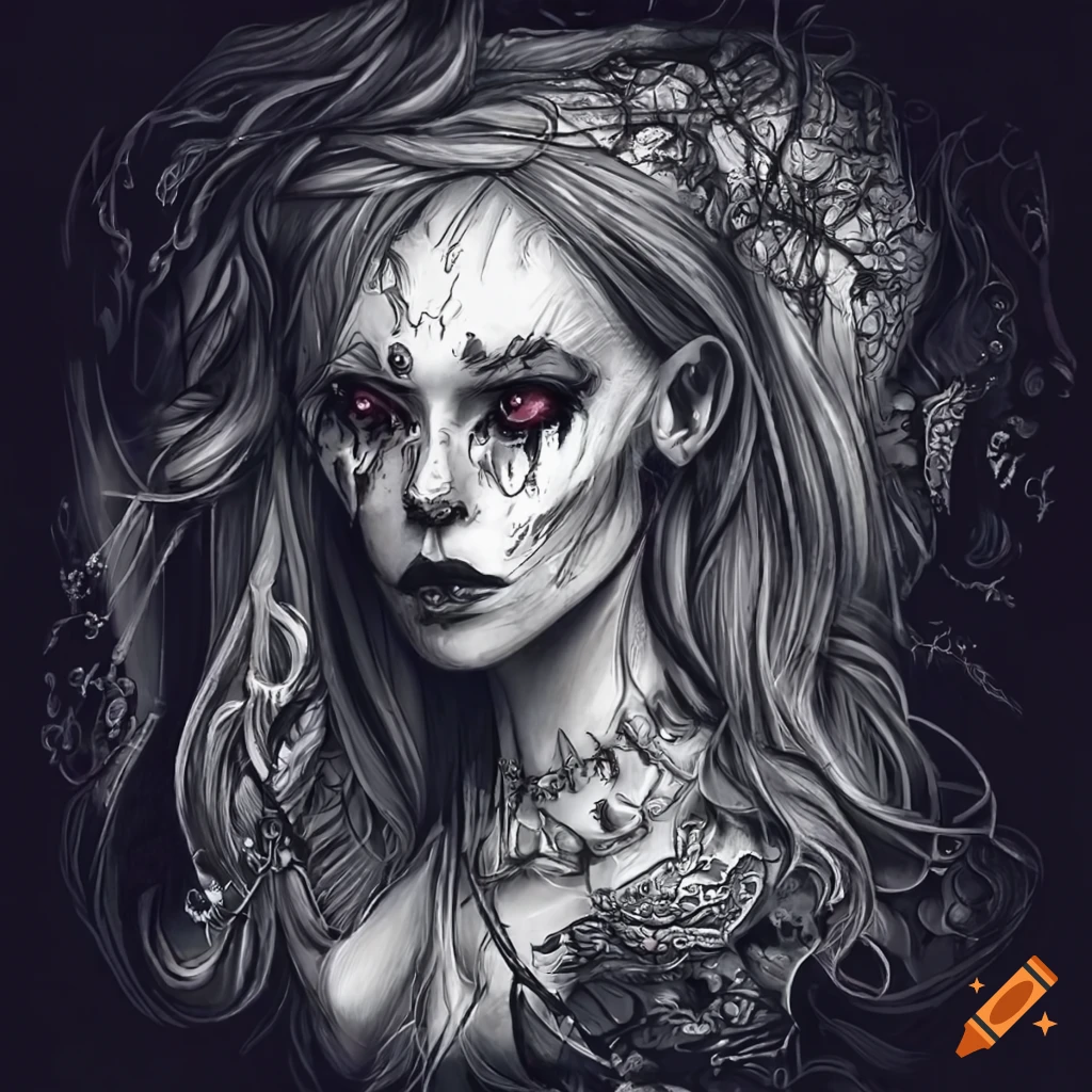 Gothic art of undead lovers in eternal hug on Craiyon