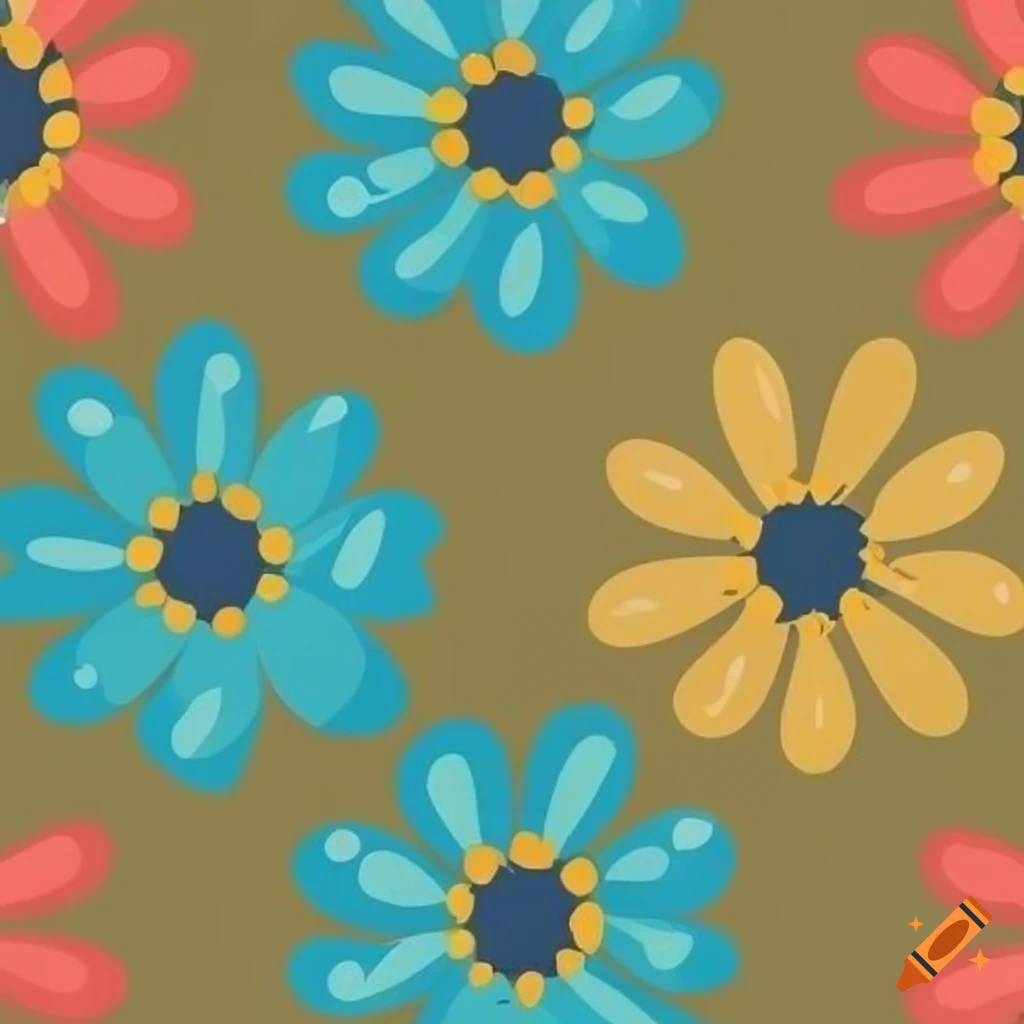 Vibrant retro flower pattern in flat colors on Craiyon