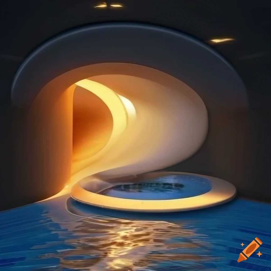 3D rendered surreal spa interior with pools and fountains on Craiyon