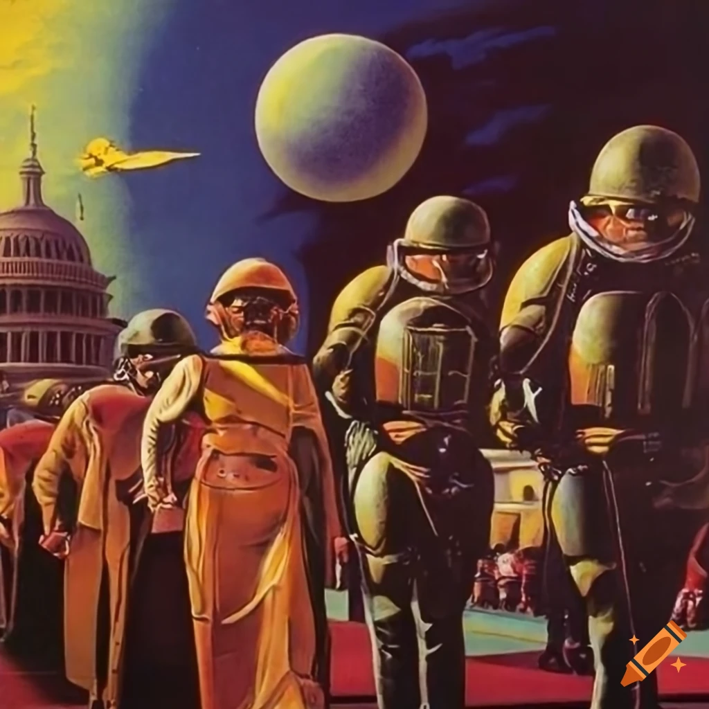70s sci-fi art of a Martian military parade on Craiyon