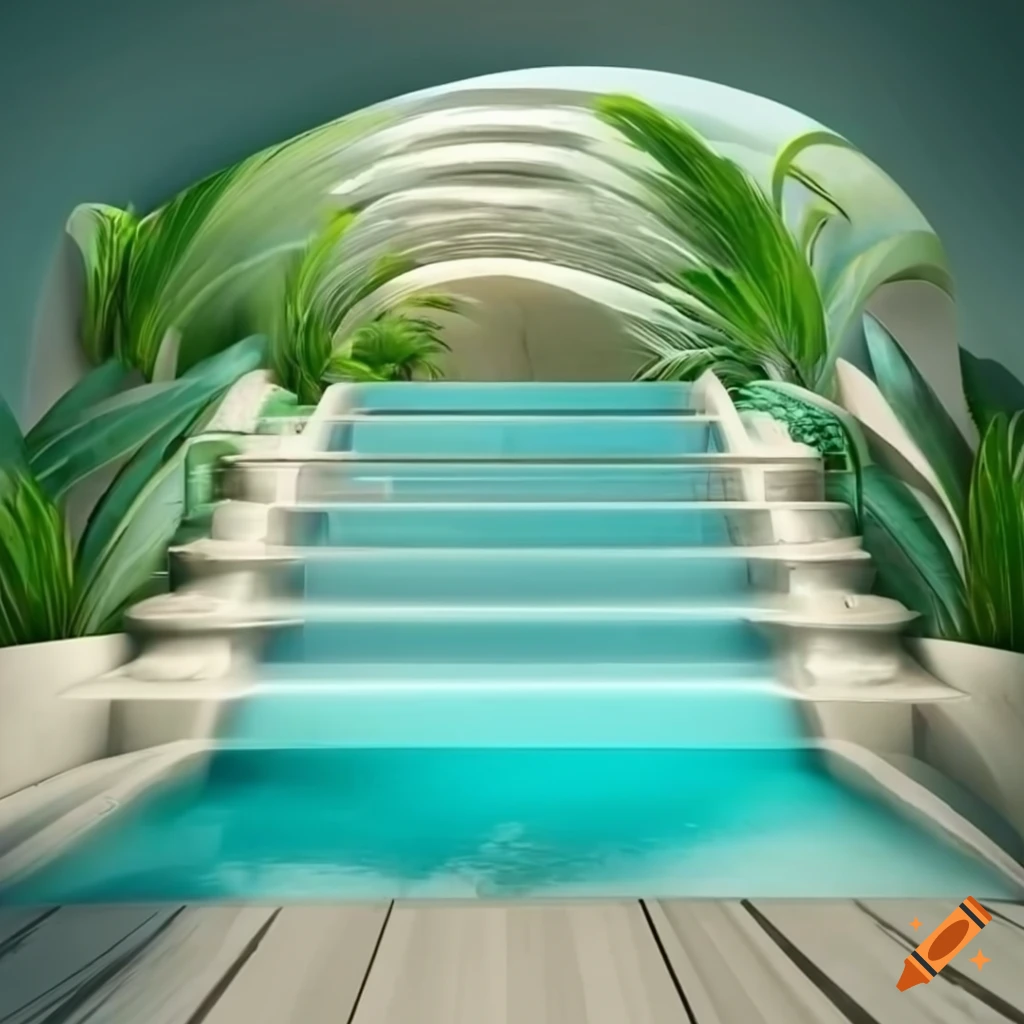 3d rendered spa interior with pools and waterfalls on Craiyon