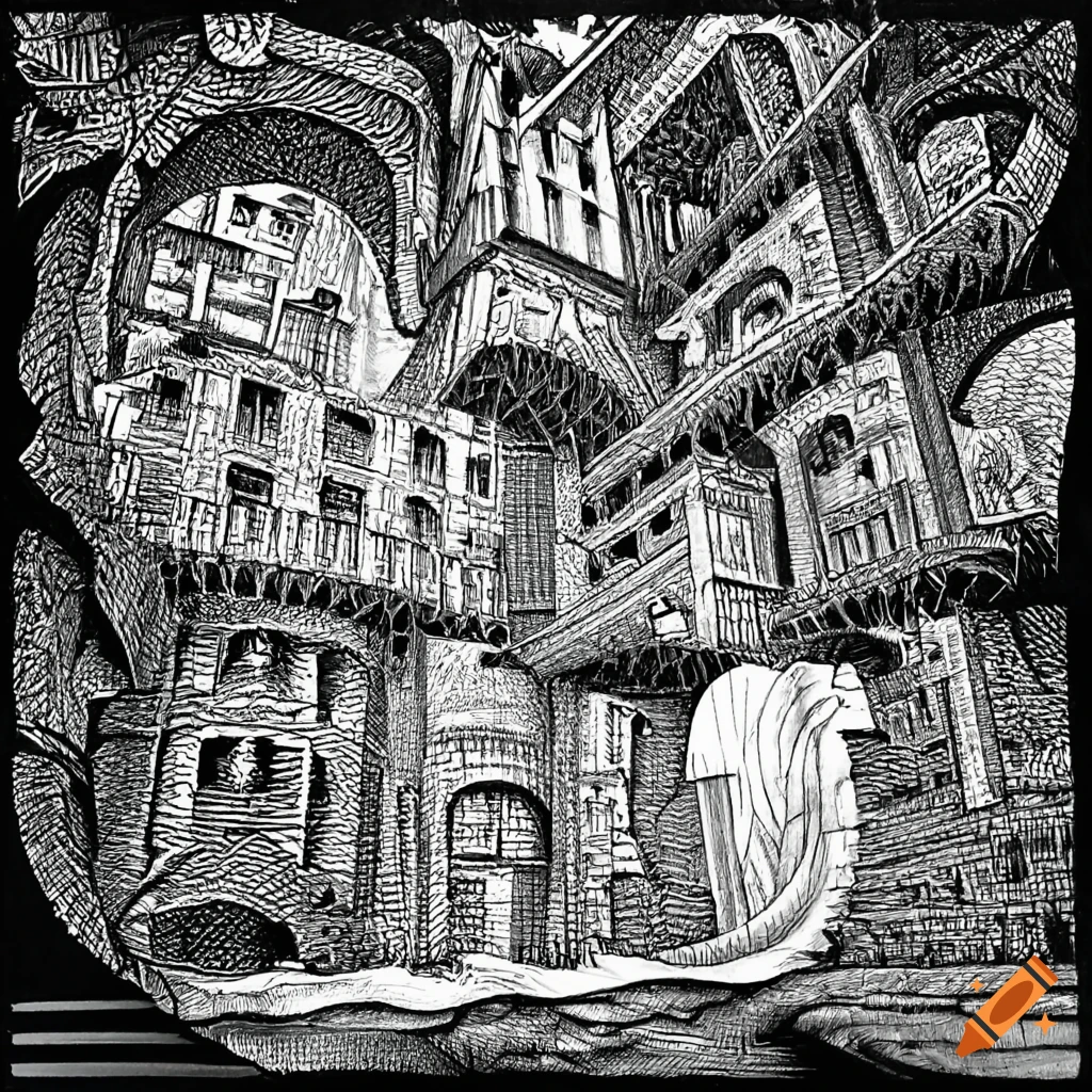 Black and white pencil drawing inspired by MC Escher's relativity on ...
