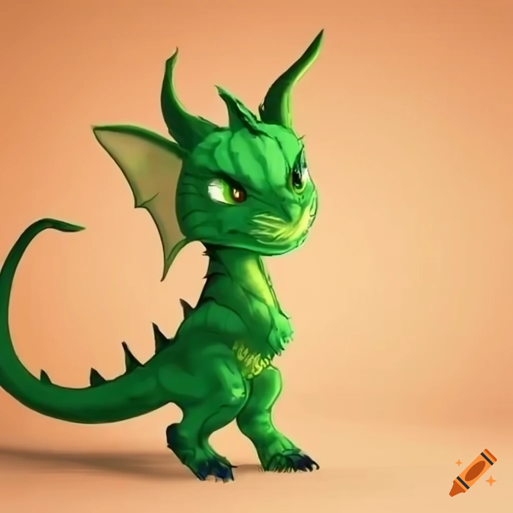 Image of a cute green dragon standing on hind legs on Craiyon