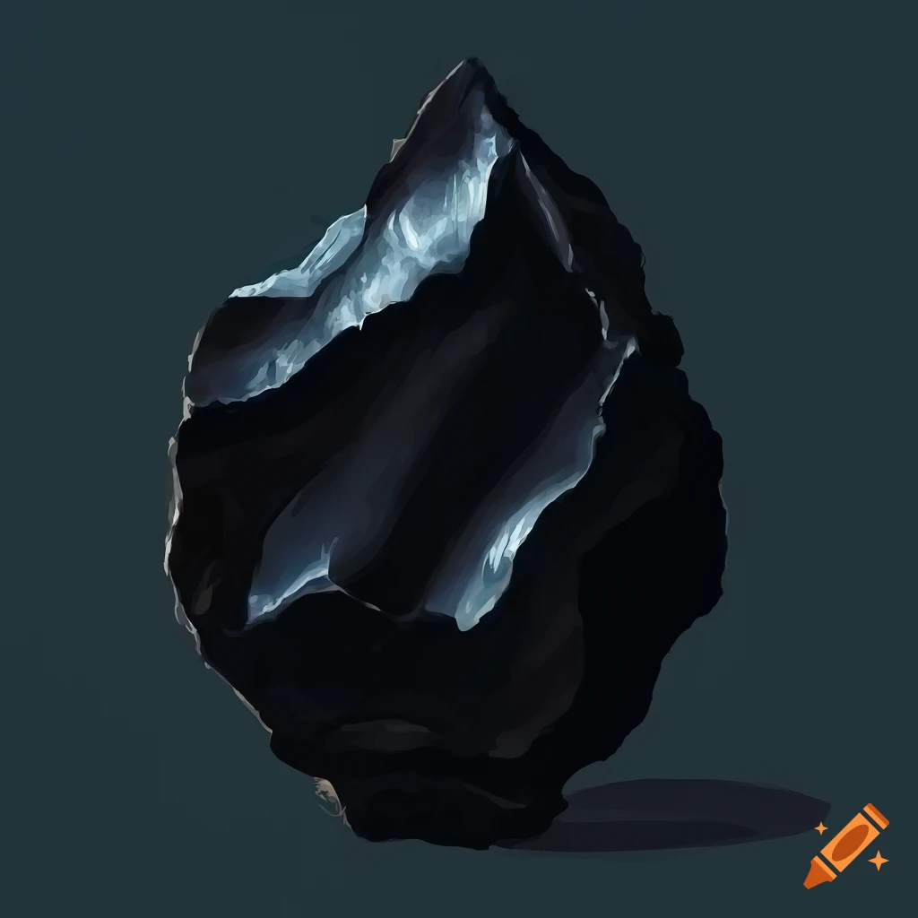 Clipart of rough obsidian stone on solid background on Craiyon