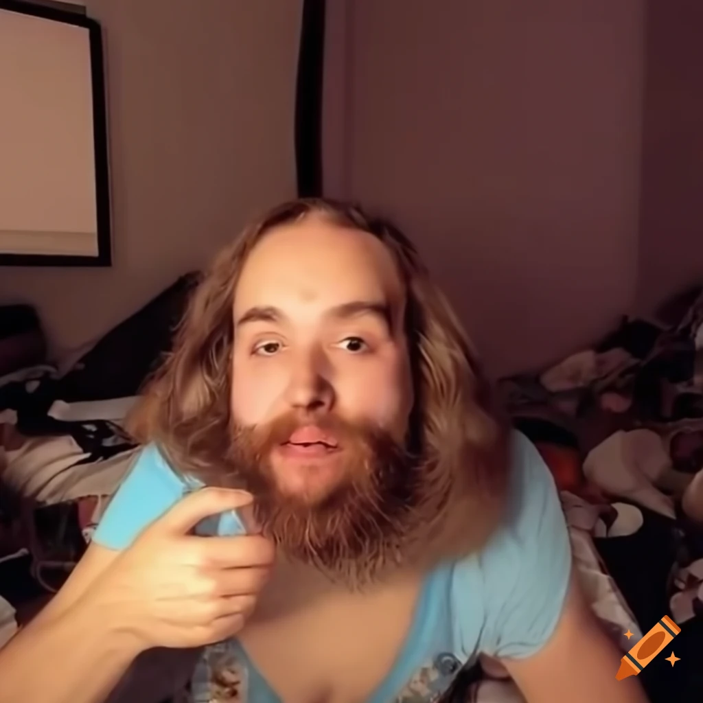 Twitch streamer in messy bedroom with fast food wrappers on Craiyon