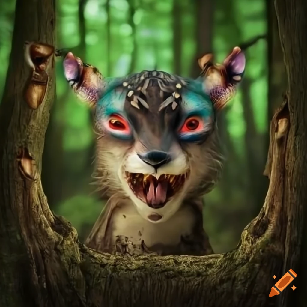 Photo of a mythical creature with large fangs in an enchanted forest on ...