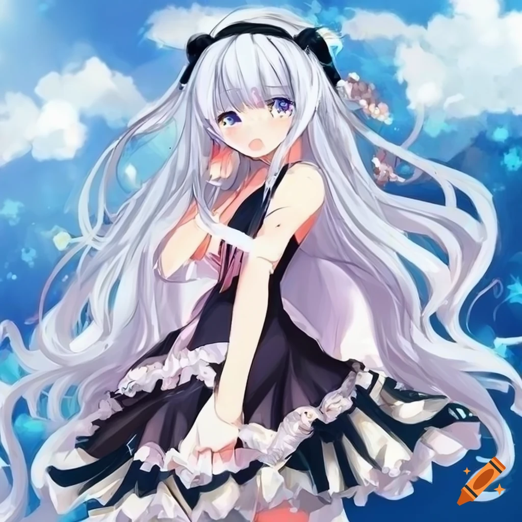 Illustration of an anime character in a frilly dress on Craiyon