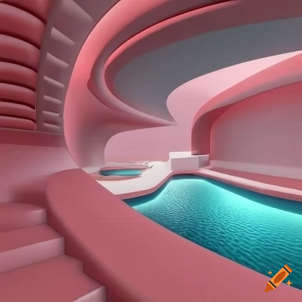 3d rendered architecture spa with pools and waterfalls on Craiyon