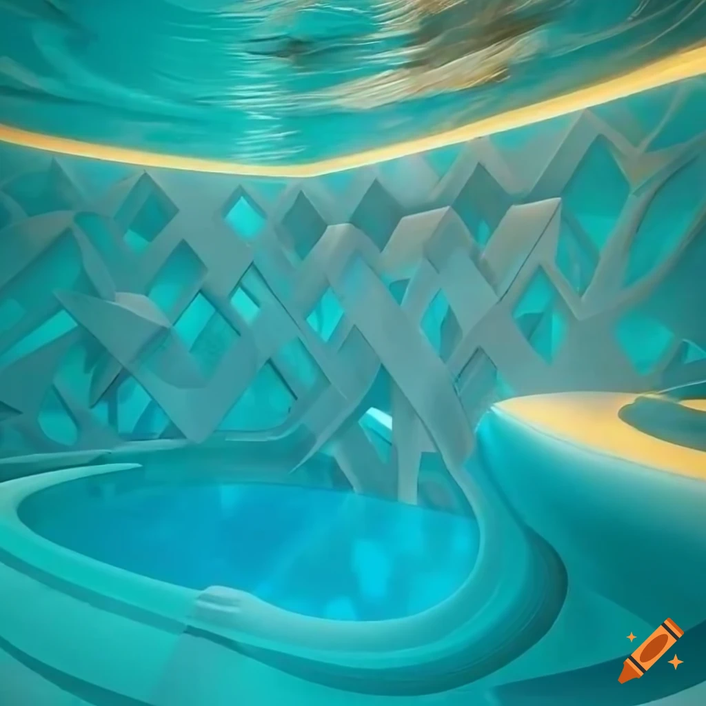 3d rendering of a surreal spa with pools and waterfalls on Craiyon
