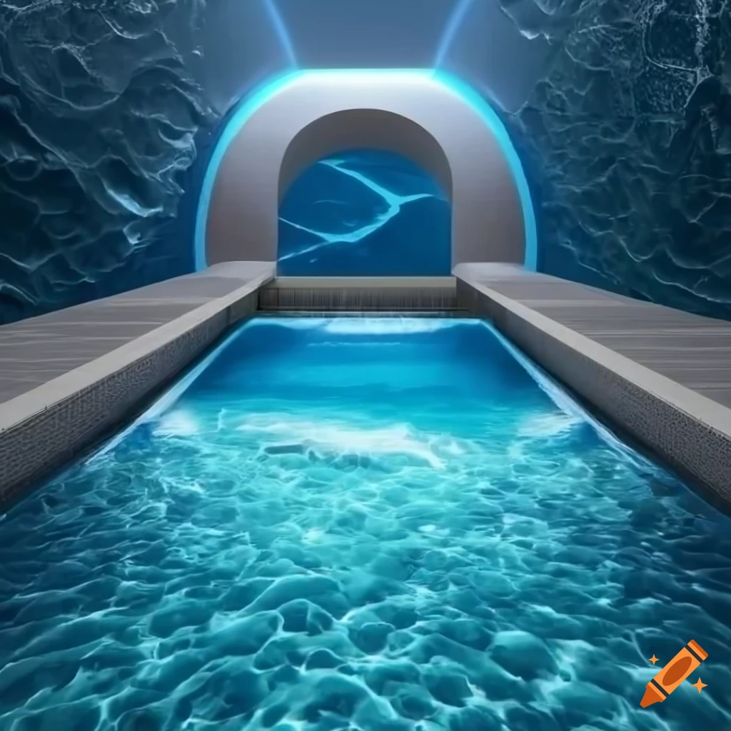 3D rendering of a surreal underwater spa with pools and waterfalls on ...